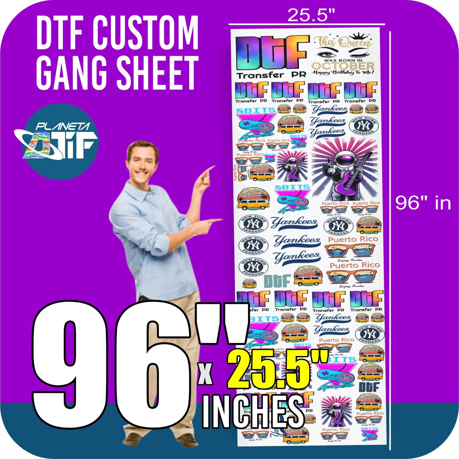 96" x 25.5" DTF Custom Gang Sheet - PlanetaDTF
